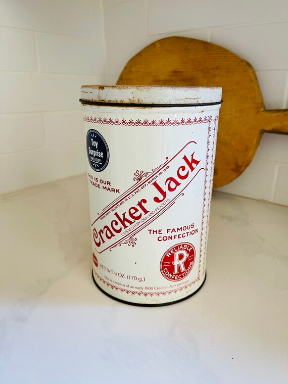 Vintage Cracker Jack Tin Canister from 1980 / Red White and | Etsy