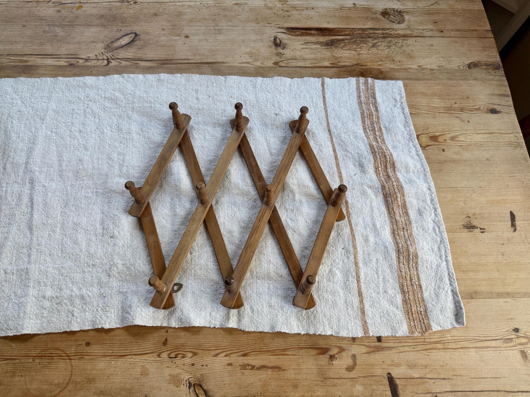 Vintage Expandable Accordion Wall Wood 10 Peg Hanging Rack / Wood Peg ...