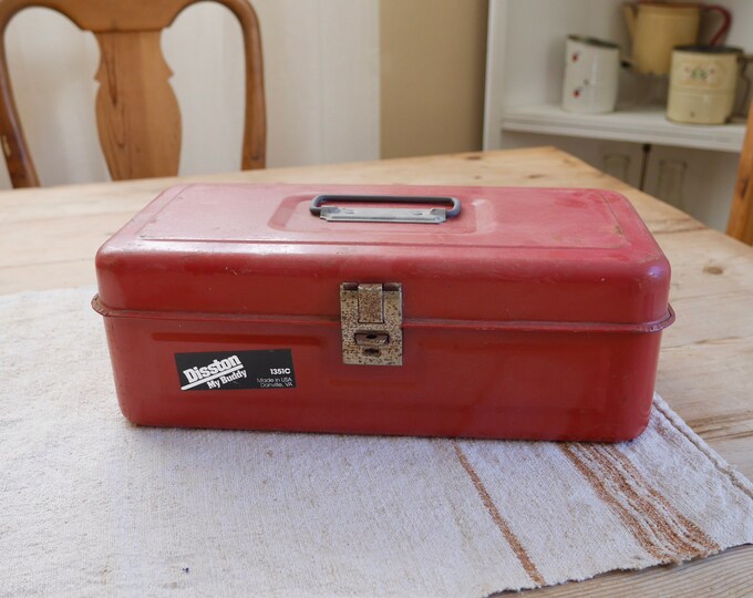 Vintage Red Disston "my Buddy" Metal Toolbox W/ Tray USA / Red Metal ...