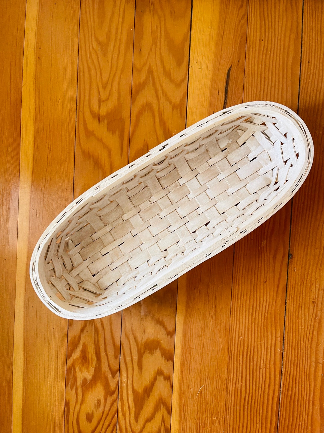 Wood Long Thin Basket, White French Baguette Basket, Vintage Bread ...