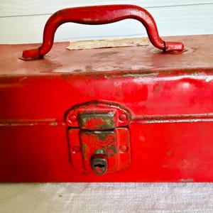 Vintage Red Metal Tool Box, Vintage Tool Box Excelsior USA Steel Mid ...