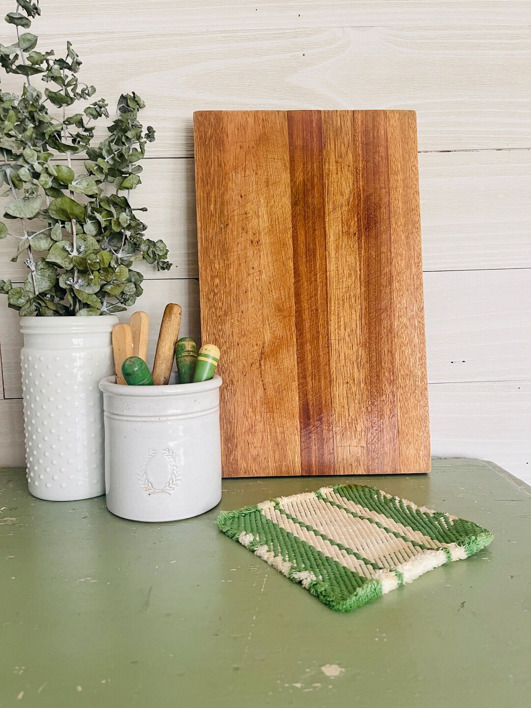 Vintage Hard Wood Raised Butcher Block, Cutting Board, Dough Board ...