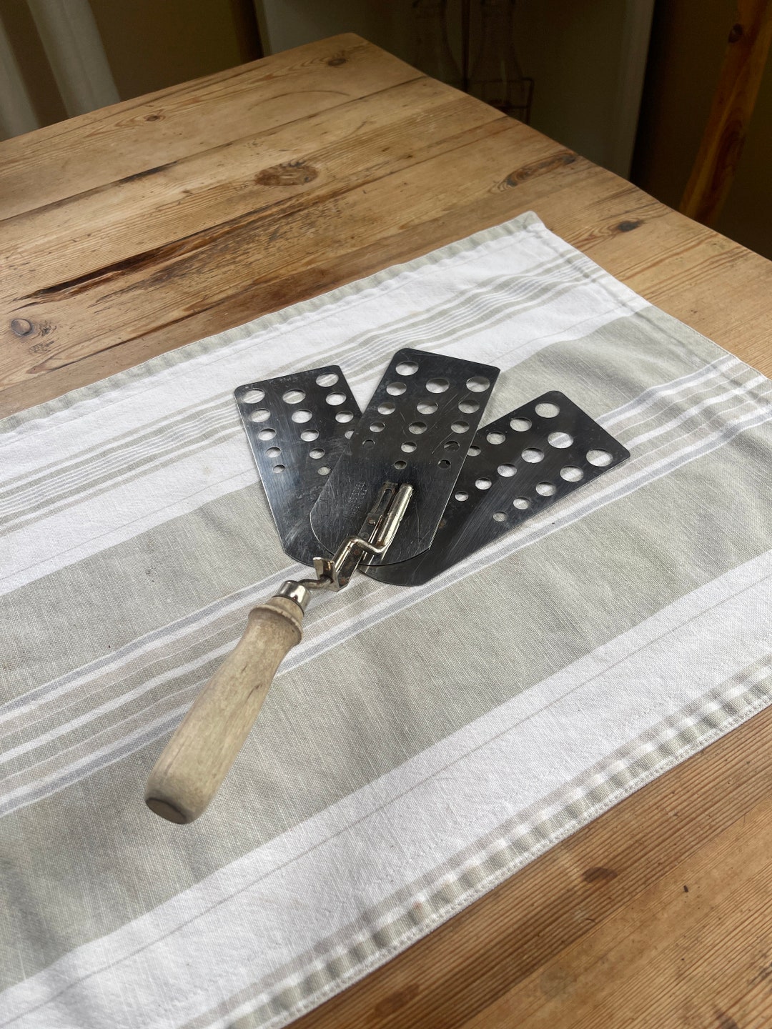 Vintage Expandable Triple Blade Spatula Stainless Steel Wood Handle ...