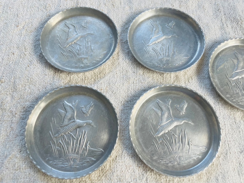 Vintage Hand Forged Coasters With Mallard Duck Design / Five Mid ...