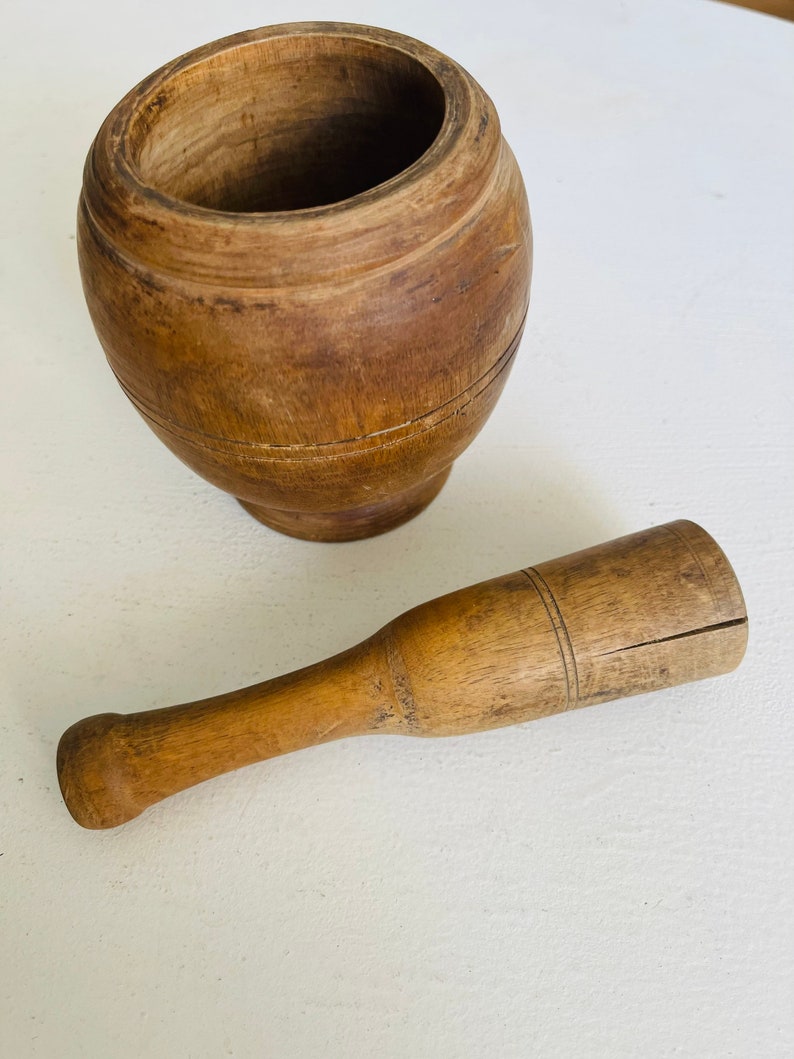 Antique Primitive Wood Mortar and Pestle - Etsy