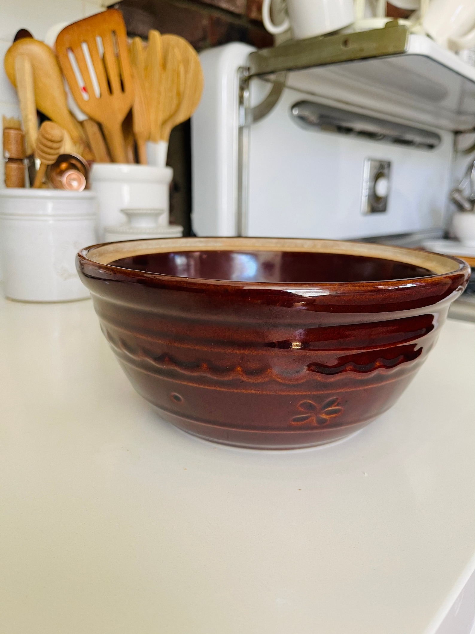 Vintage Marcrest Brown Stoneware Bowl / Dot and Daisy Pattern - Etsy.de
