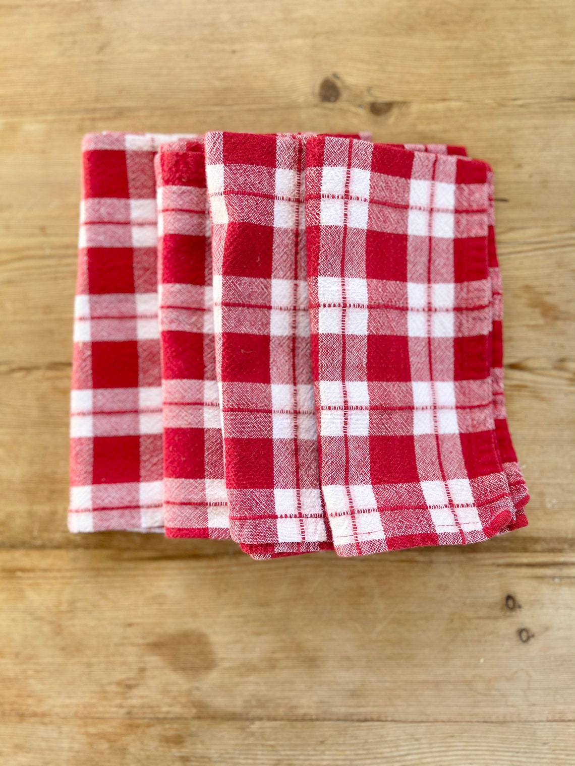 Four Vintage Red Checkered Napkins Four Country Napkins Red | Etsy UK