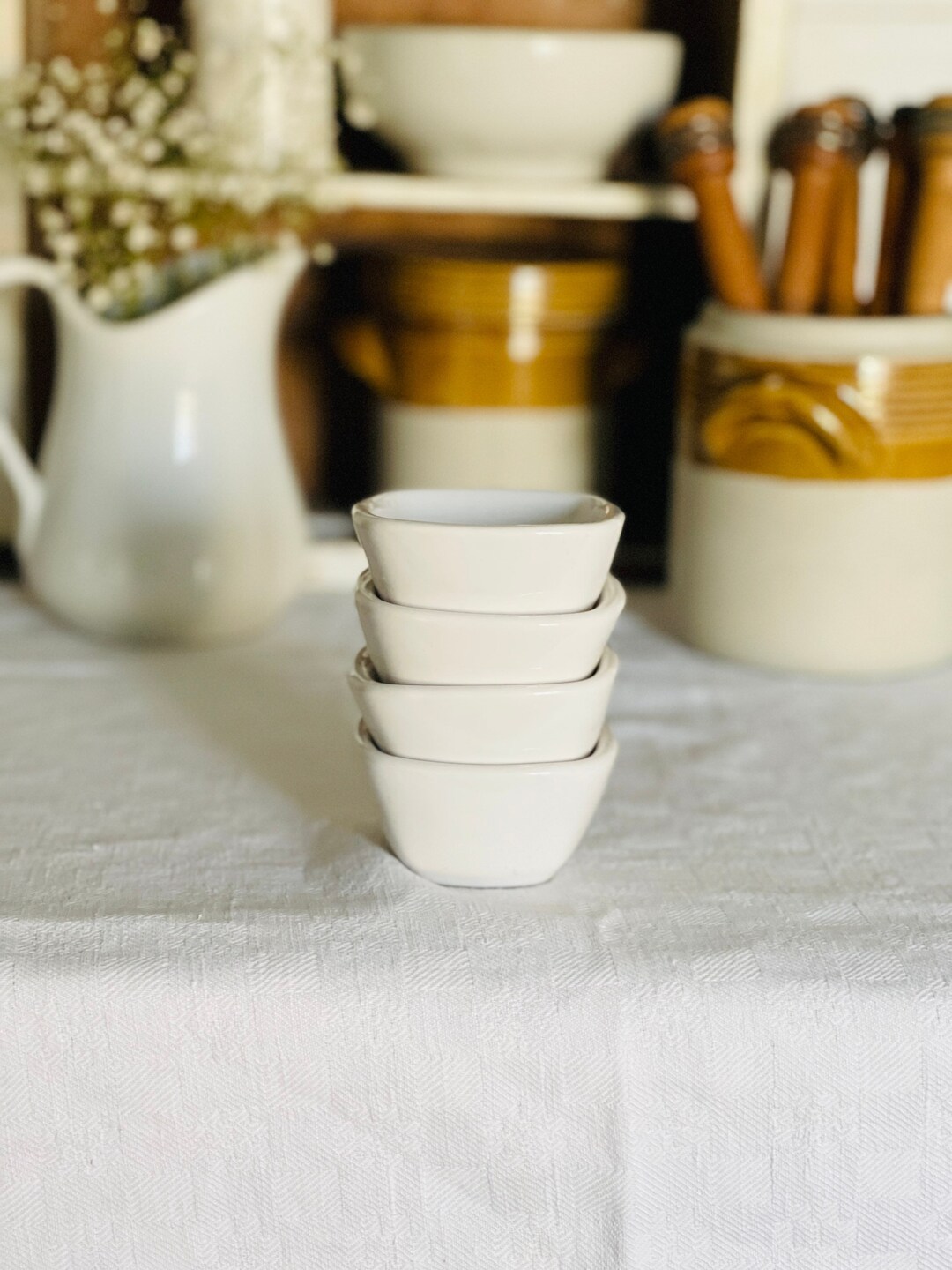 Four Vintage USA Small White Dipping Bowls, Vintage Stoneware Small ...