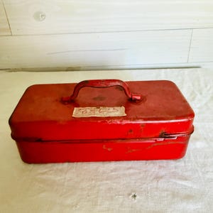 Vintage Red Metal Tool Box, Vintage Tool Box Excelsior USA Steel Mid ...