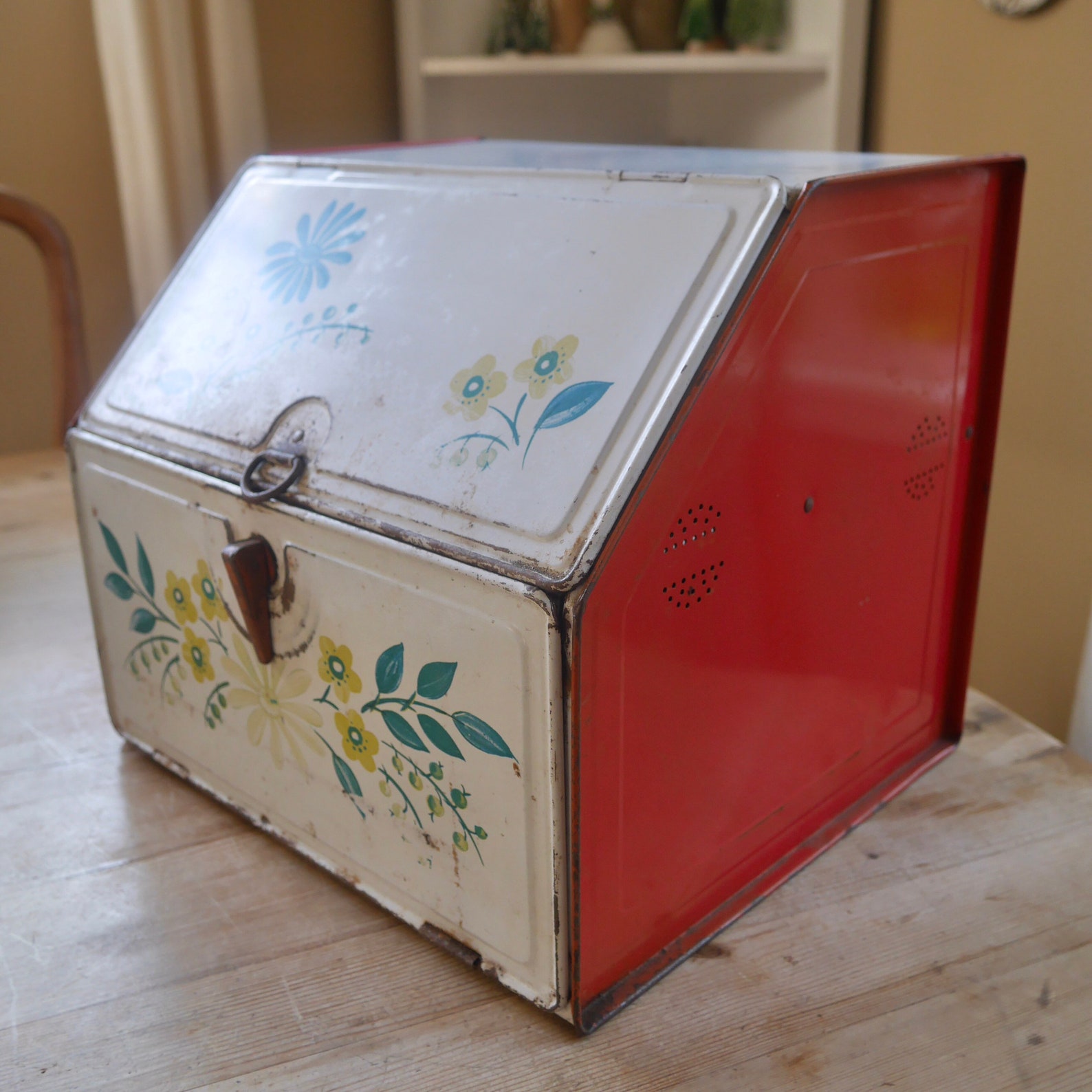 Vintage Metal White Floral Bread Box With Two Shelf - Etsy