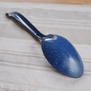Authentic Vintage Enamelware Blue Serving Spoon / Blue Speckled Enamel ...