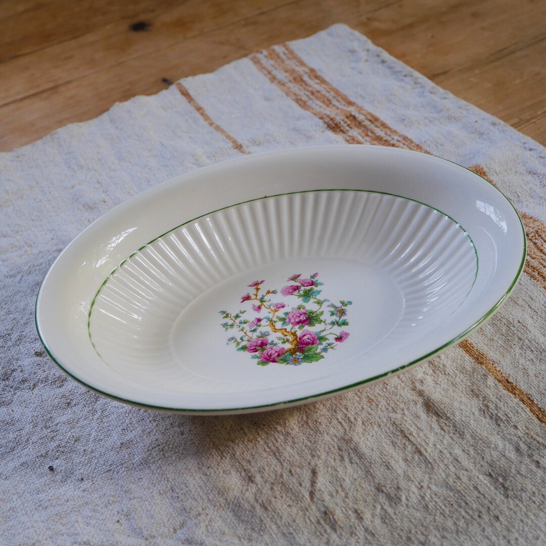 Vintage Royal Ivory Floral Bowl With Green Trim - Etsy