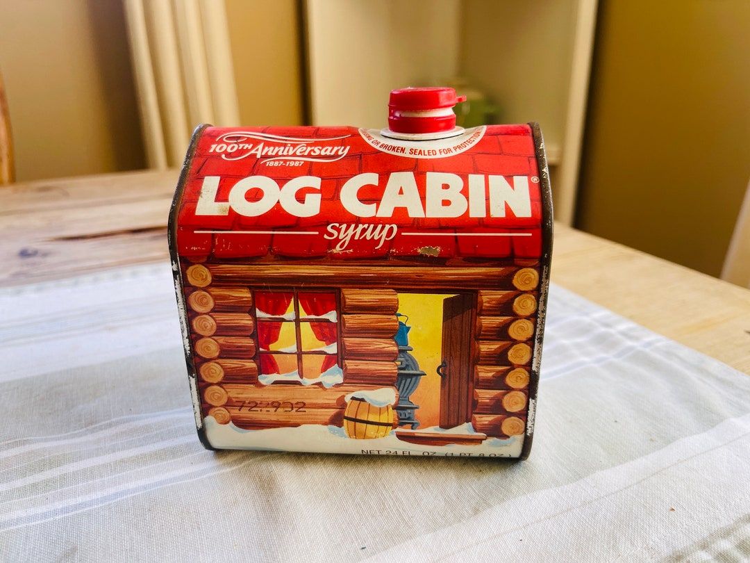 Vintage Tin Log Cabin Maple Syrup 1887 1987 100th Anniversary, Red Log ...