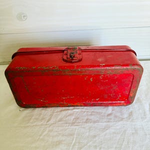 Vintage Red Metal Tool Box, Vintage Tool Box Excelsior USA Steel Mid ...