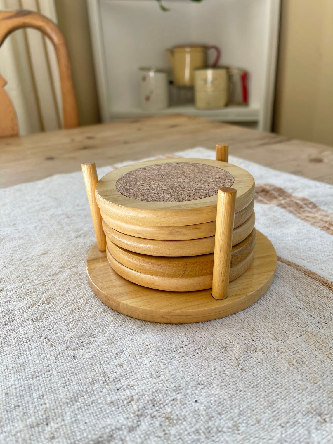 Vintage Wood and Cork Coaster Set / Wood Coasters - Etsy