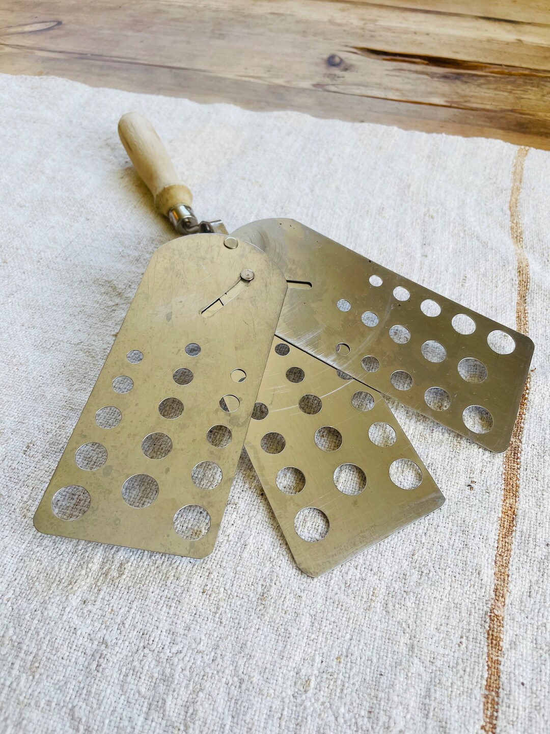 Vintage Expandable Triple Blade Spatula Stainless Steel Wood Handle ...