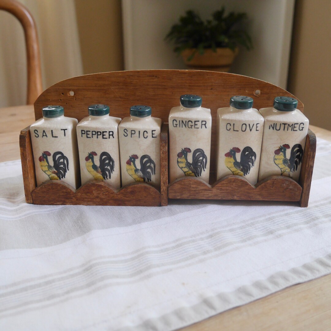 Vintage Wood Spice Rack From Japan / Six Spice Jars in Wood Rack - Etsy
