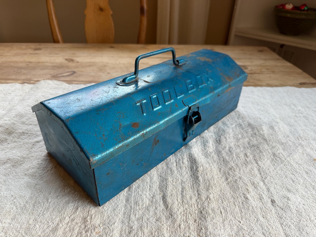 Vintage Metal Blue Toolbox - Etsy