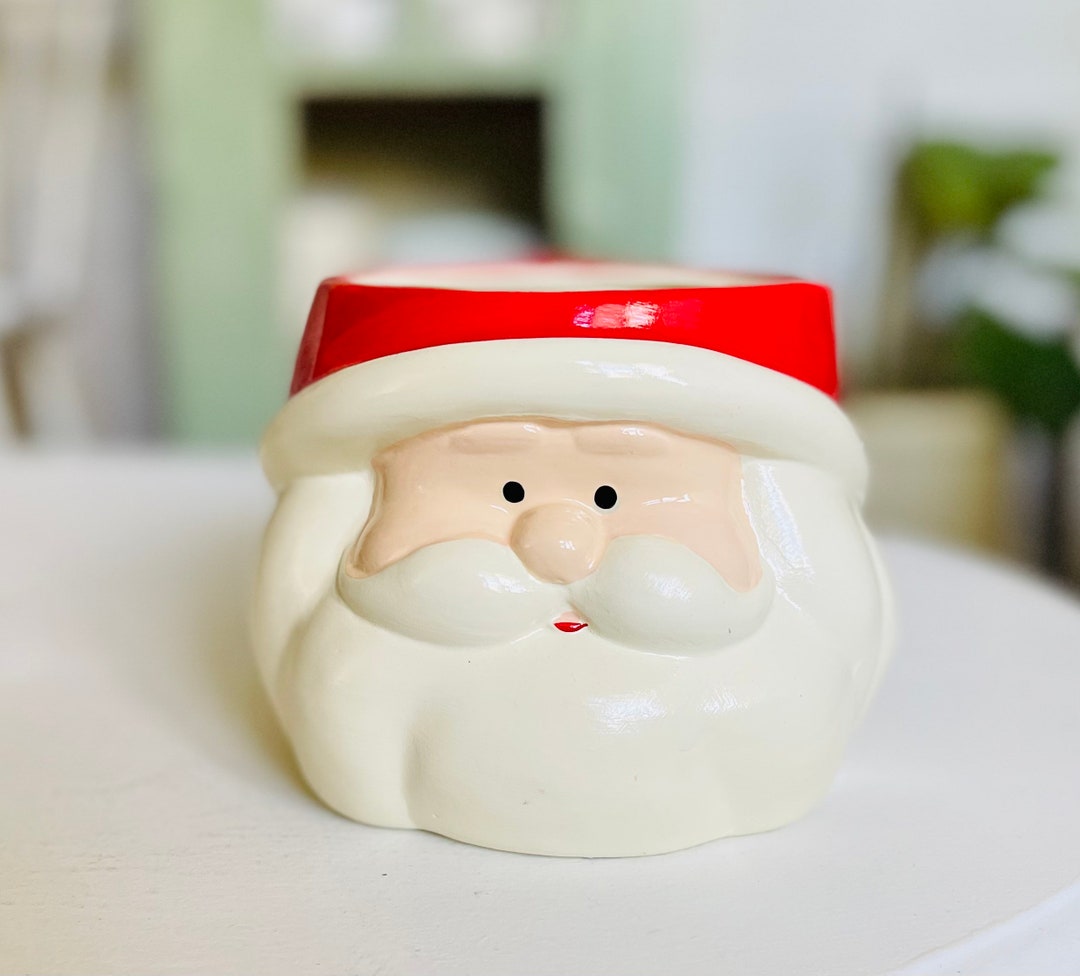 Santa Ceramic Container Pot or Crock / Ceramic Santa Claus Head Planter ...