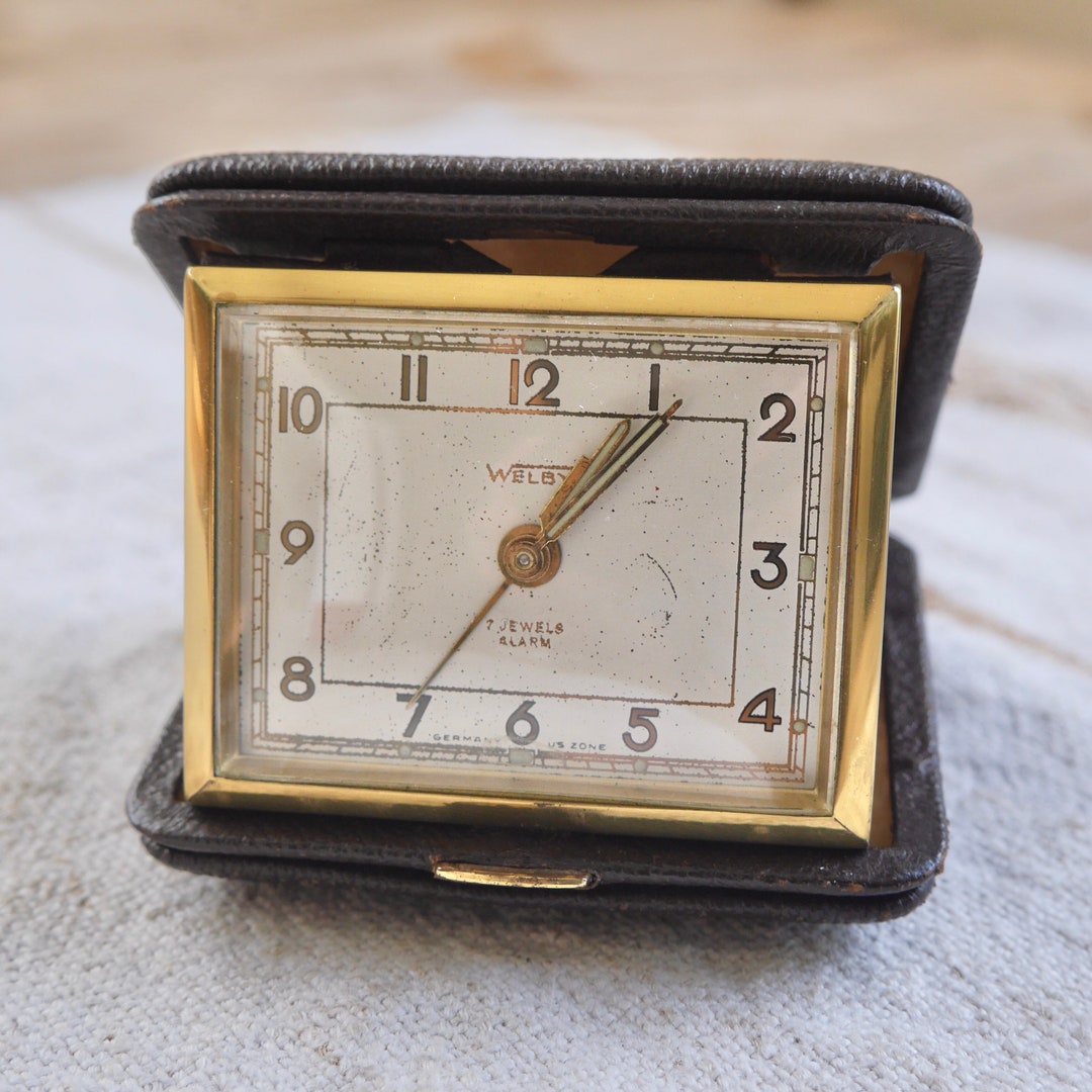 Welby Folding Travel 7 JEWELS Alarm Clock Germany US Zone Leather Case ...