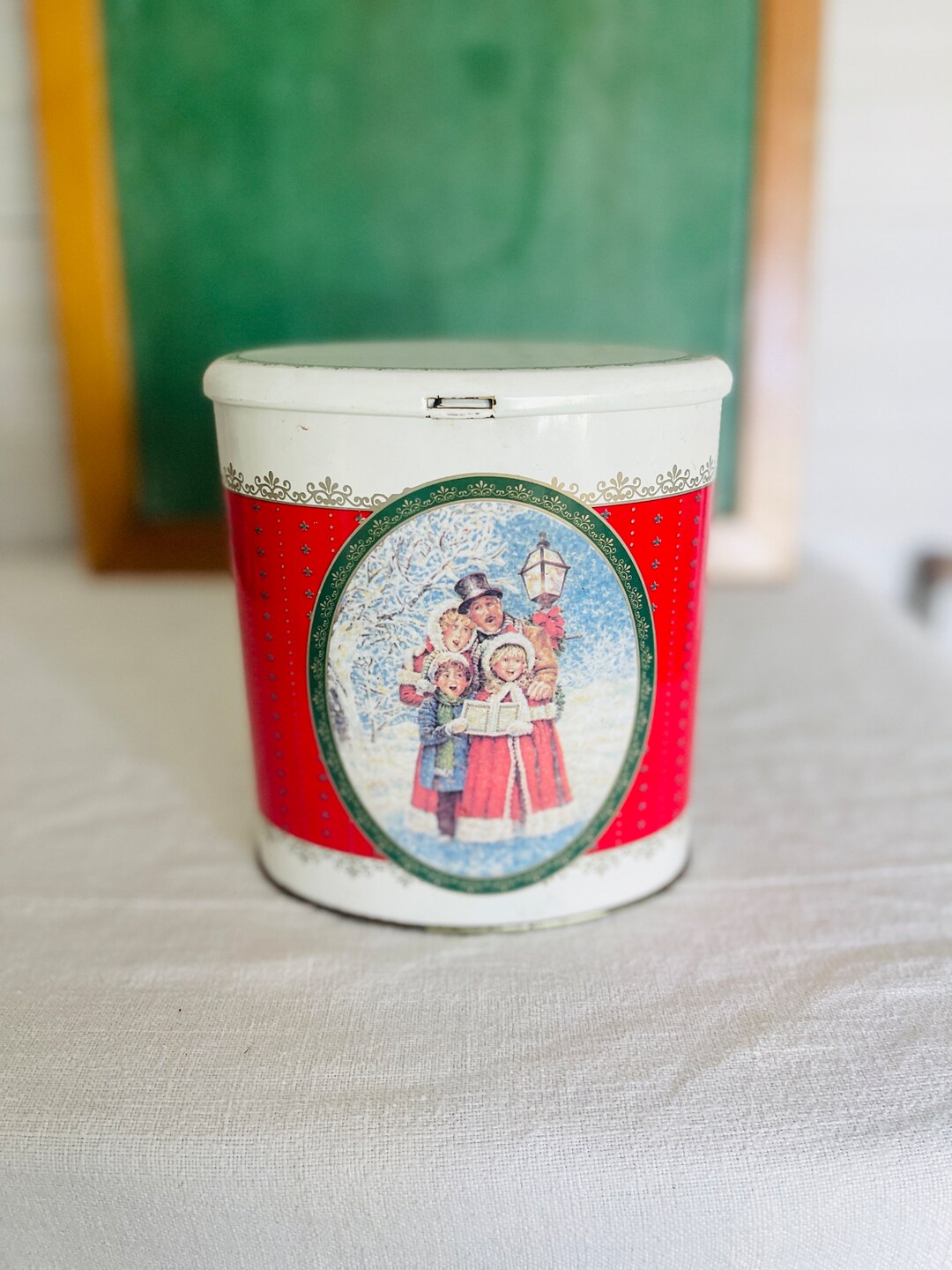 Rare Vintage Christmas Tin, Christmas Carolers Tin Container, Vintage ...
