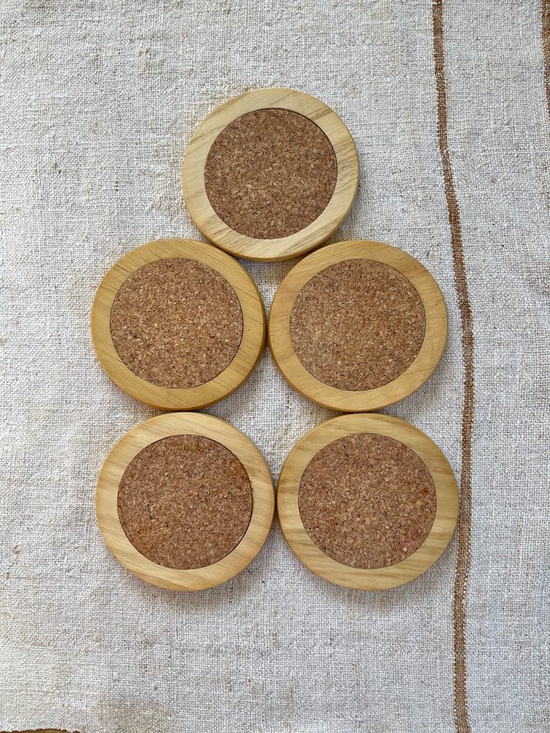 Vintage Wood and Cork Coaster Set / Wood Coasters - Etsy