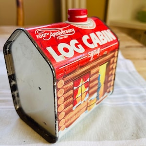 Vintage Tin Log Cabin Maple Syrup 1887 1987 100th Anniversary, Red Log ...