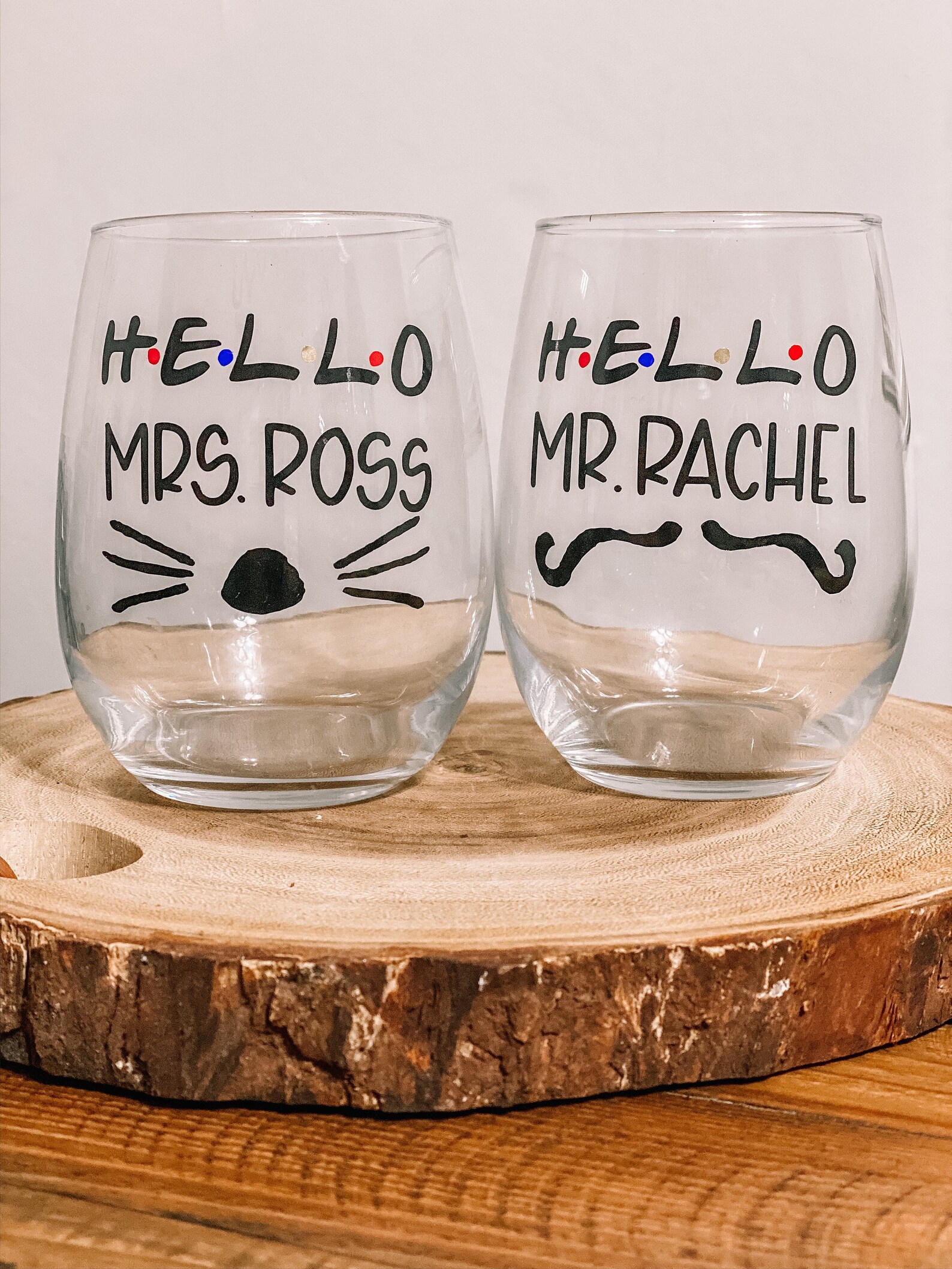 Hello Mr. Rachel Hello Mrs. Ross Wine Glass Set / Friends Themed ...