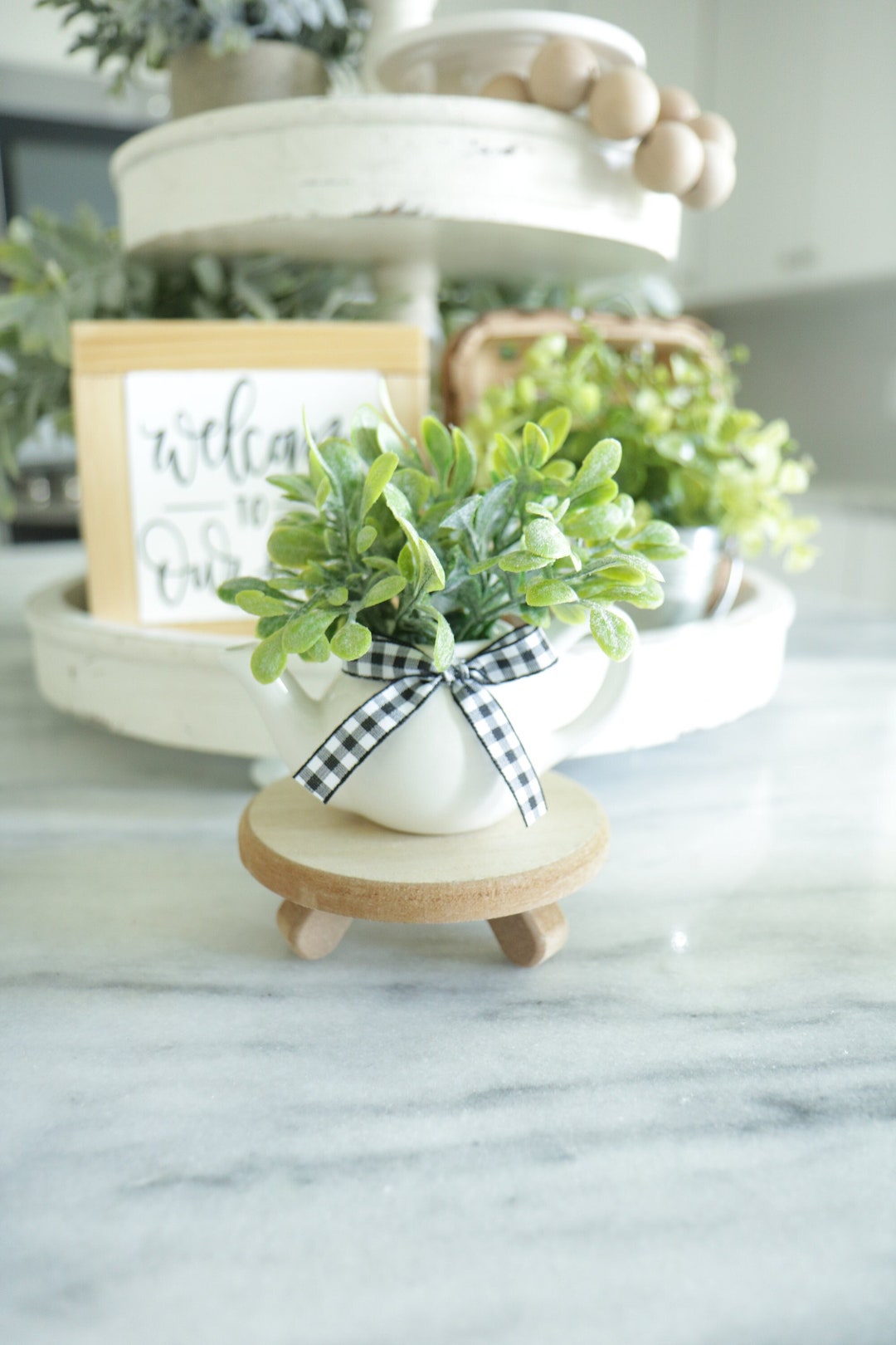 White Teapot-tier Tray Farmhouse Decor-tier Tray Plant-tier Tray ...