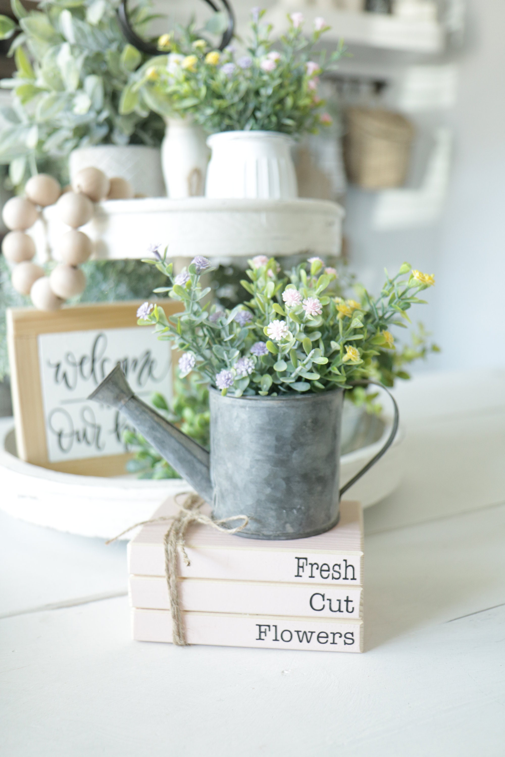 Spring Arrangement-watering Can-tier Tray Farmhouse Decor-tier - Etsy