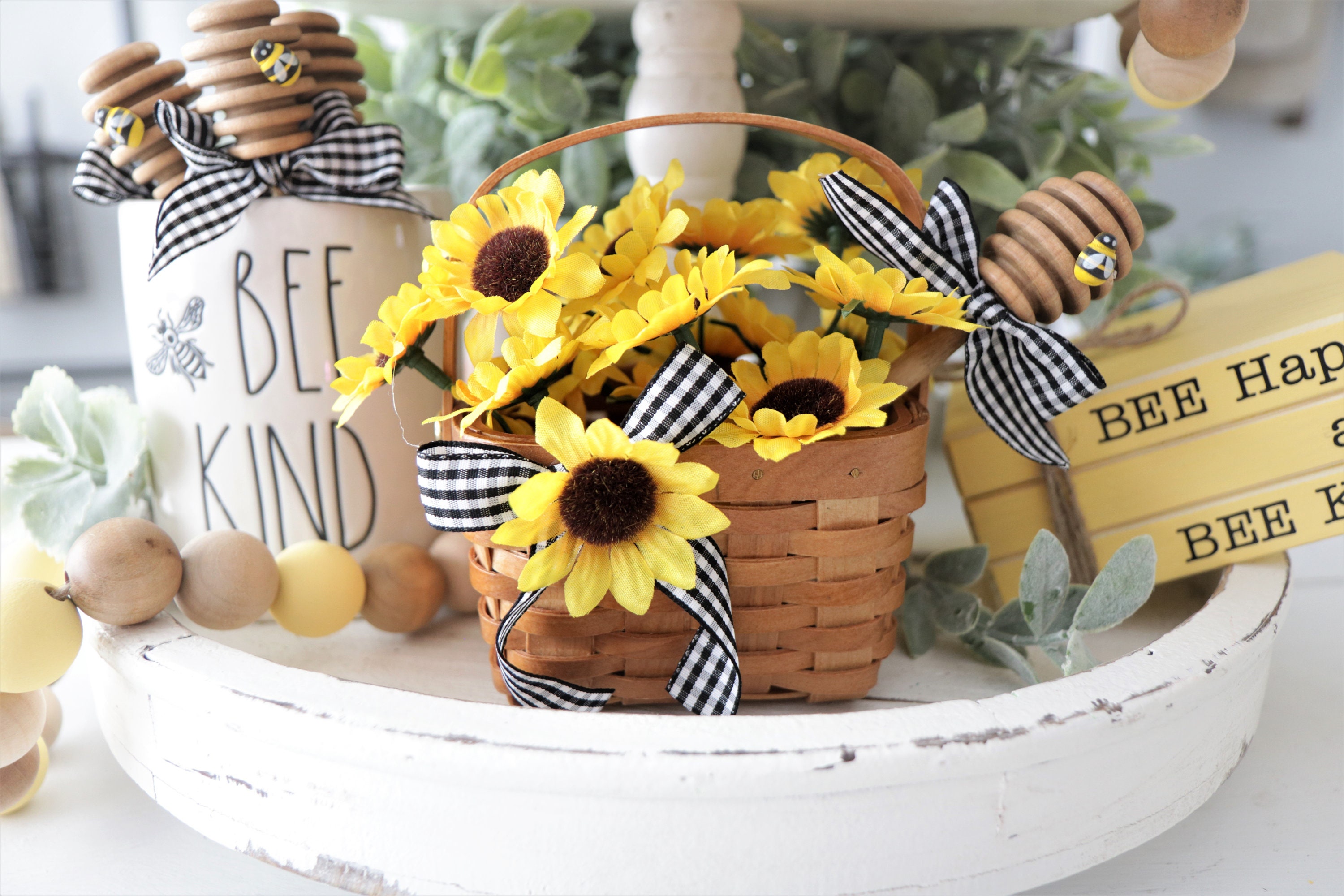 Honey Bee Basket-Buffalo Check Decor-Coffee Bar Decor-Tiered | Etsy