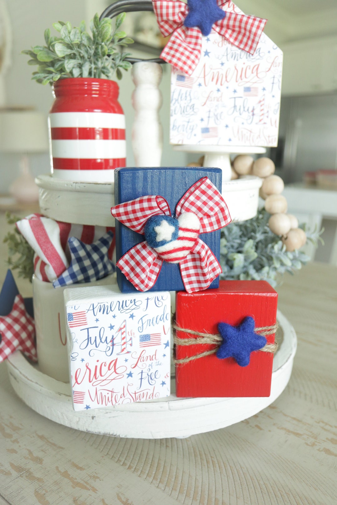 3 USA Wood Block-fourth of July-patriotic Decor-4th of July - Etsy