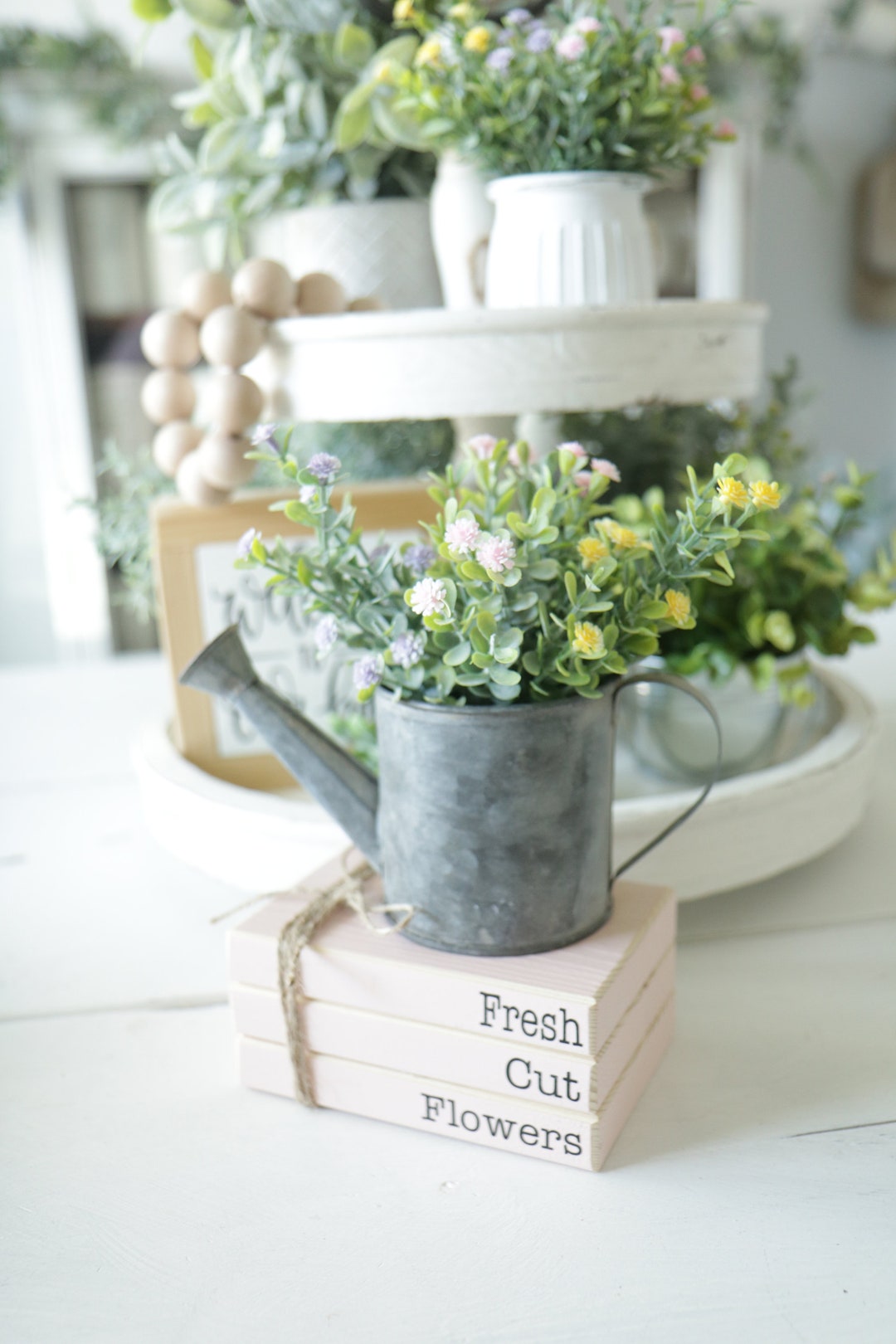 Spring Arrangement-watering Can-tier Tray Farmhouse Decor-tier Tray ...