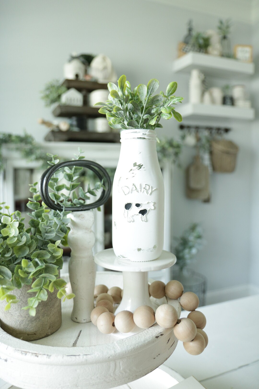 Farm Fresh Dairy Milk Bottle-dairy Jars-boxwood Arrangement-tier Tray ...