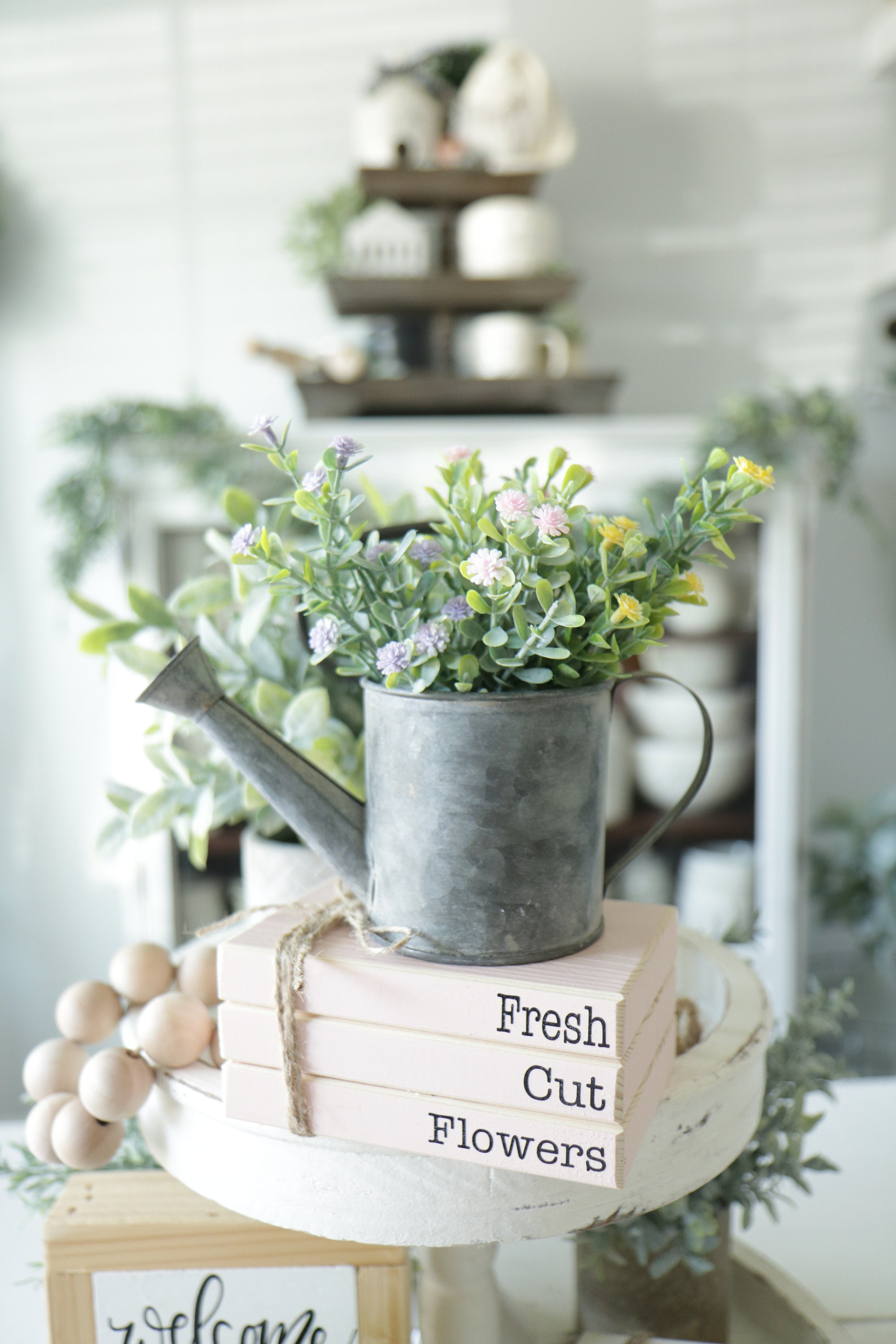 Spring Arrangement-watering Can-tier Tray Farmhouse Decor-tier - Etsy