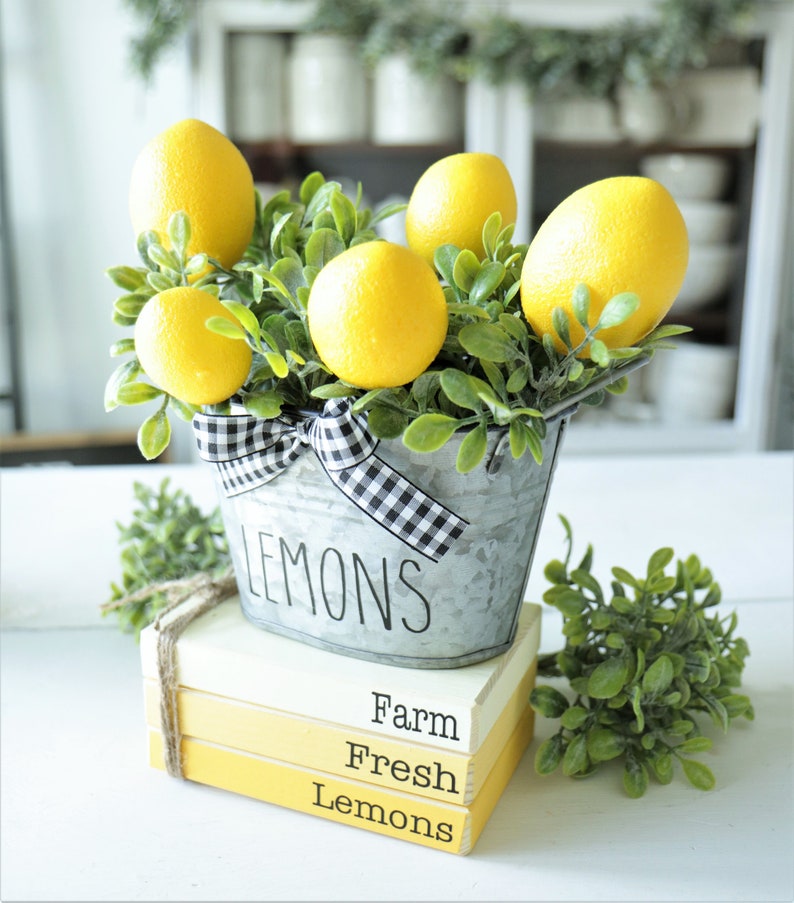 Galvanized Boxwood Arrangement-lemon Bucket-summer Decor-lemon - Etsy