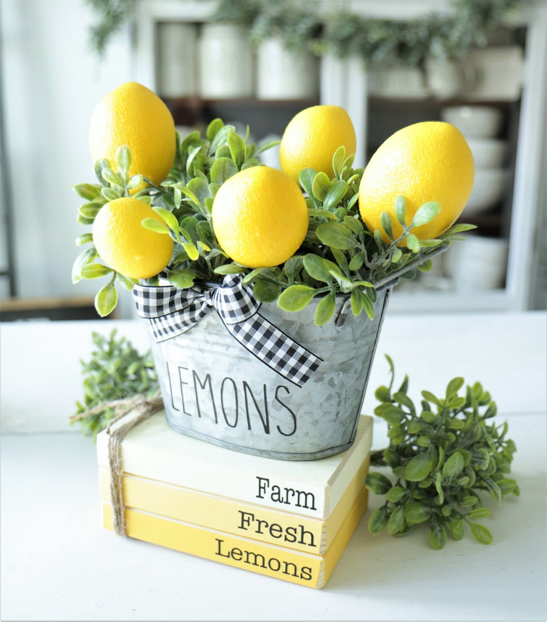 Galvanized Boxwood Arrangement-lemon Bucket-summer Decor-lemon Decor ...