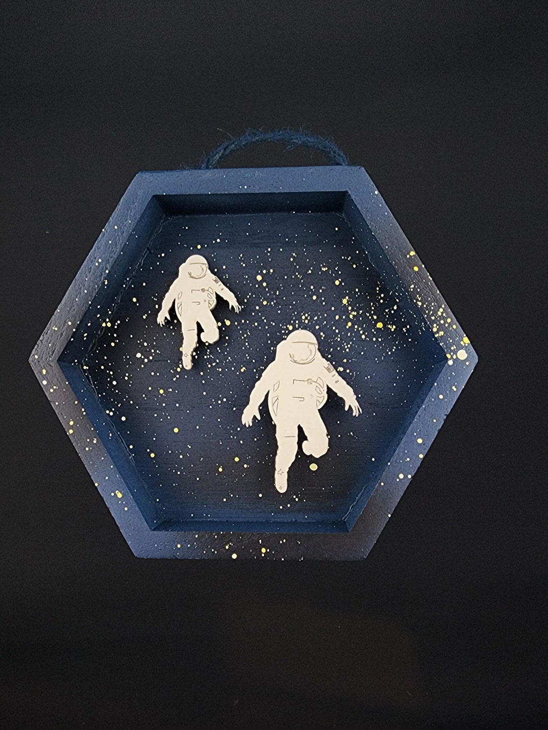 Outer Space Hexagon Hanging Shadow Box With Astronauts and Stars Blue ...