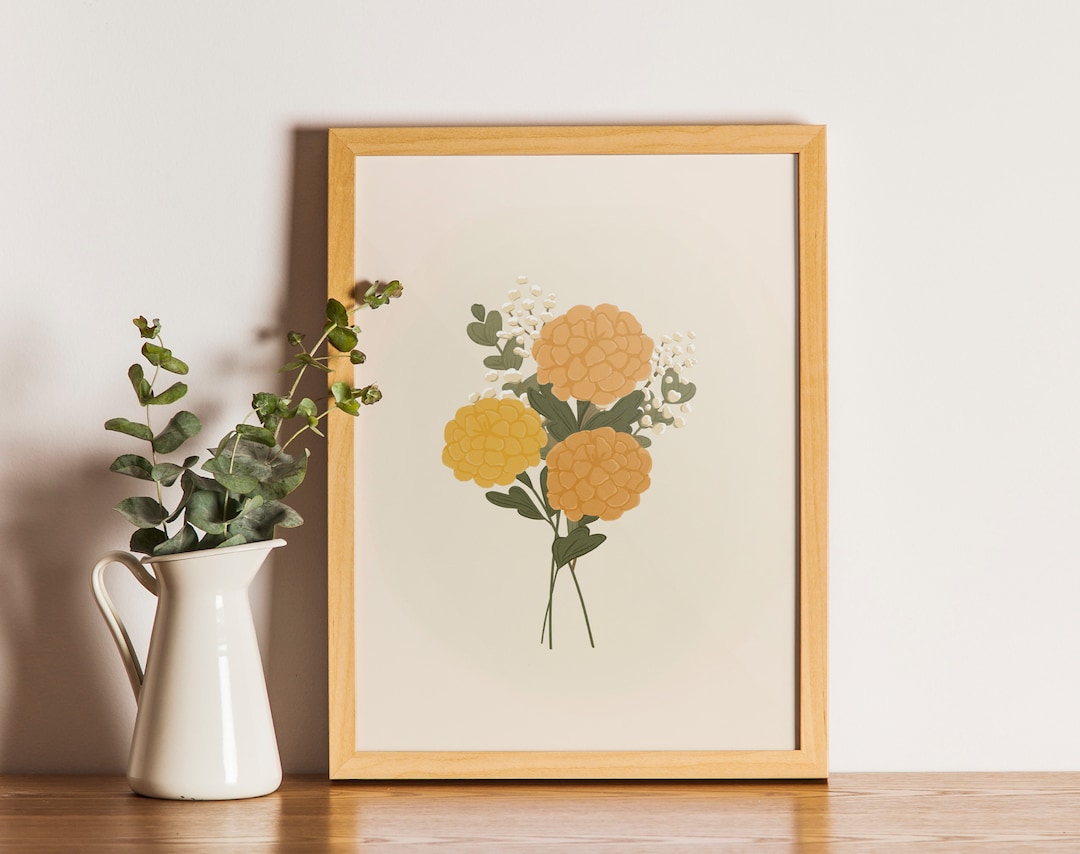 October Birth Flower Digital Print | Birth Flower Print | Marigold Wall ...