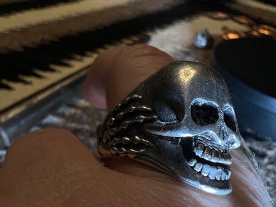 Vintage Silver Biker Ring - Skull - Grim Reaper - Bro… - Gem
