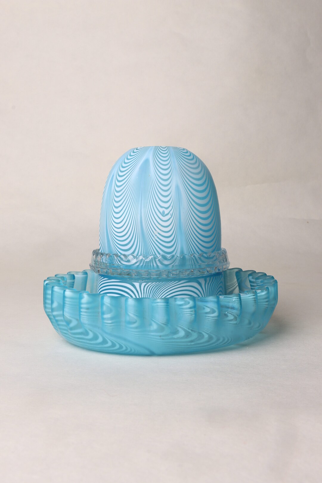 Late 1800's Victorian Fairy Lamp - Four Pieces - Excellent Blue Nailsea ...