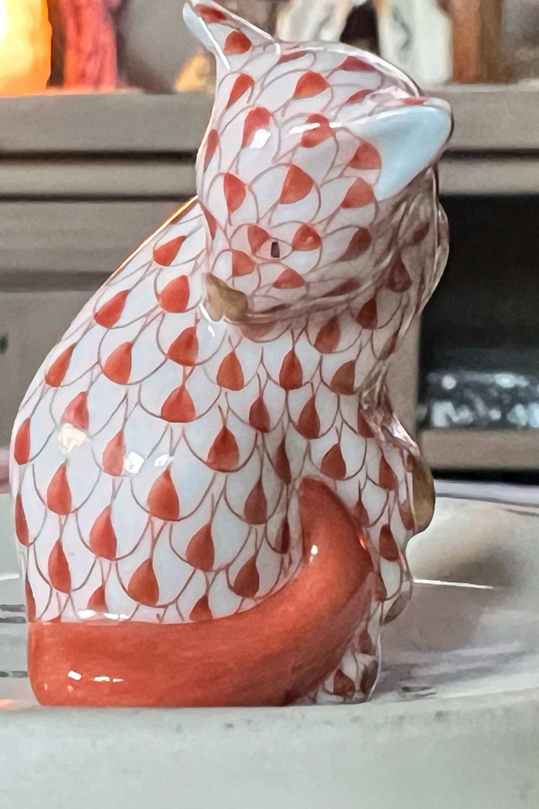 Vintage Herend Porcelain Rust Fishnet Cat 1.5 Tall - Etsy