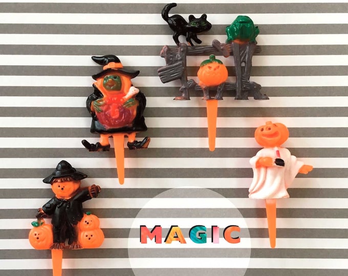 Vintage Halloween Toppers (6), 3D Cake Picks, Folklore Craft Supplies ...