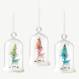 Deer Globe Ornament, Clear Glass Dome Tree and Fawn - Etsy