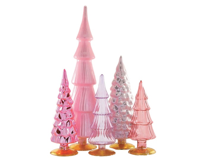 Rose Hue Glass Trees Set of 5, Pink and Gold Christmas Decorations ...