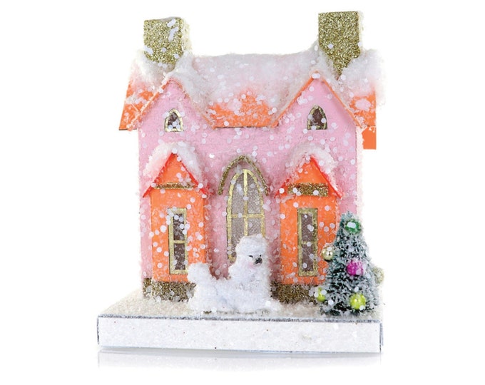 Petite Poodle Chateau 6.75" Paper Mache House, Collectible Christmas ...