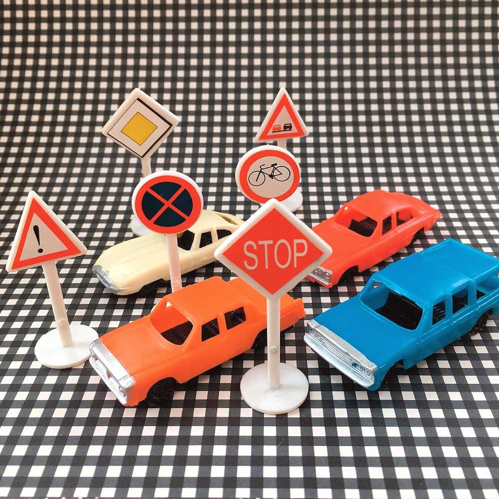 Vintage Road Sign Cake Toppers set of 12 Plastic Traffic | Etsy