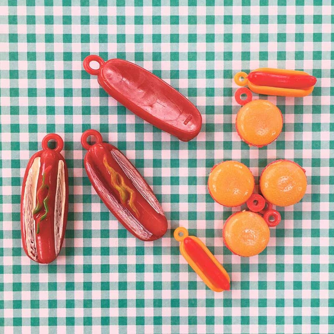 Hot Dog Charms (12), Plastic Fast Food Charms, Frankfurter Wiener ...