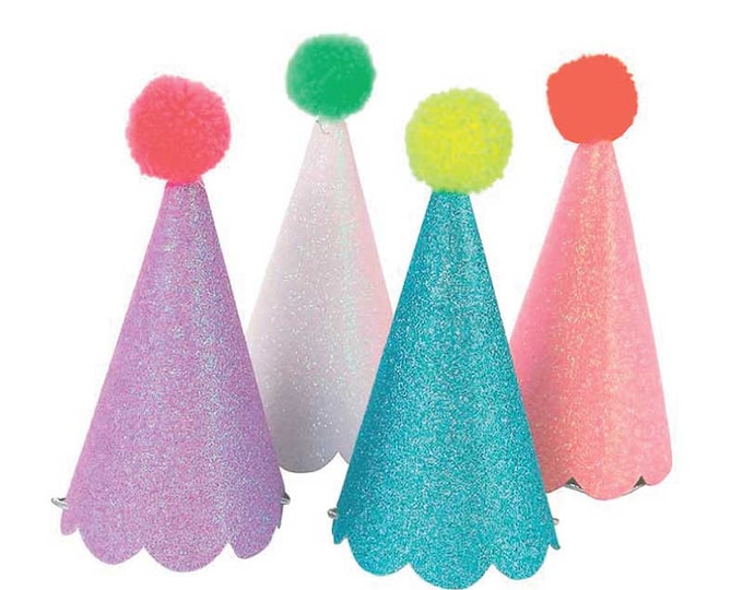 Glitter Party Hats With Pom Poms 8, Birthday Party Hat, Turquoise ...