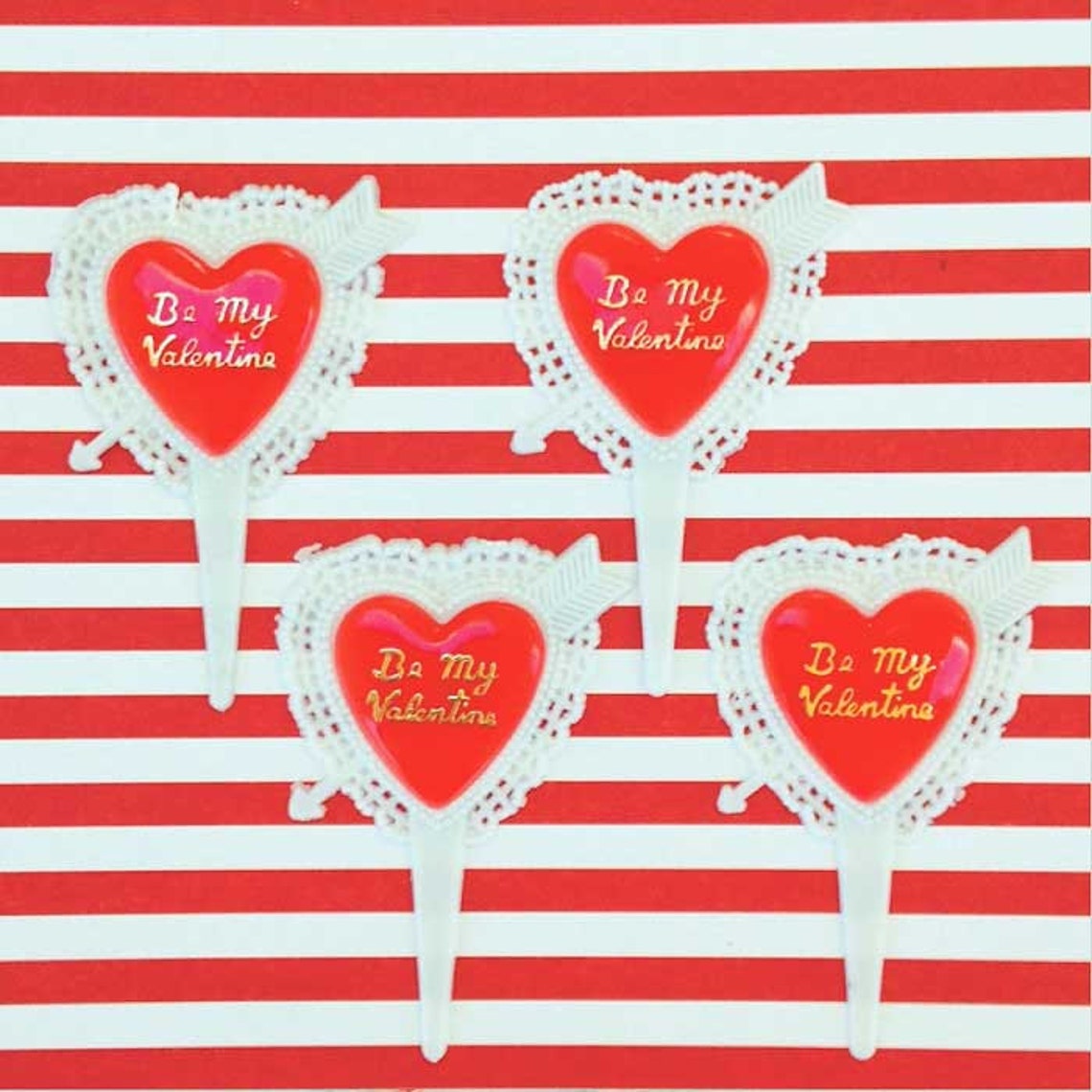 Valentine Heart Cake Picks (12), Be My Valentine Cupcake Toppers, Lace ...
